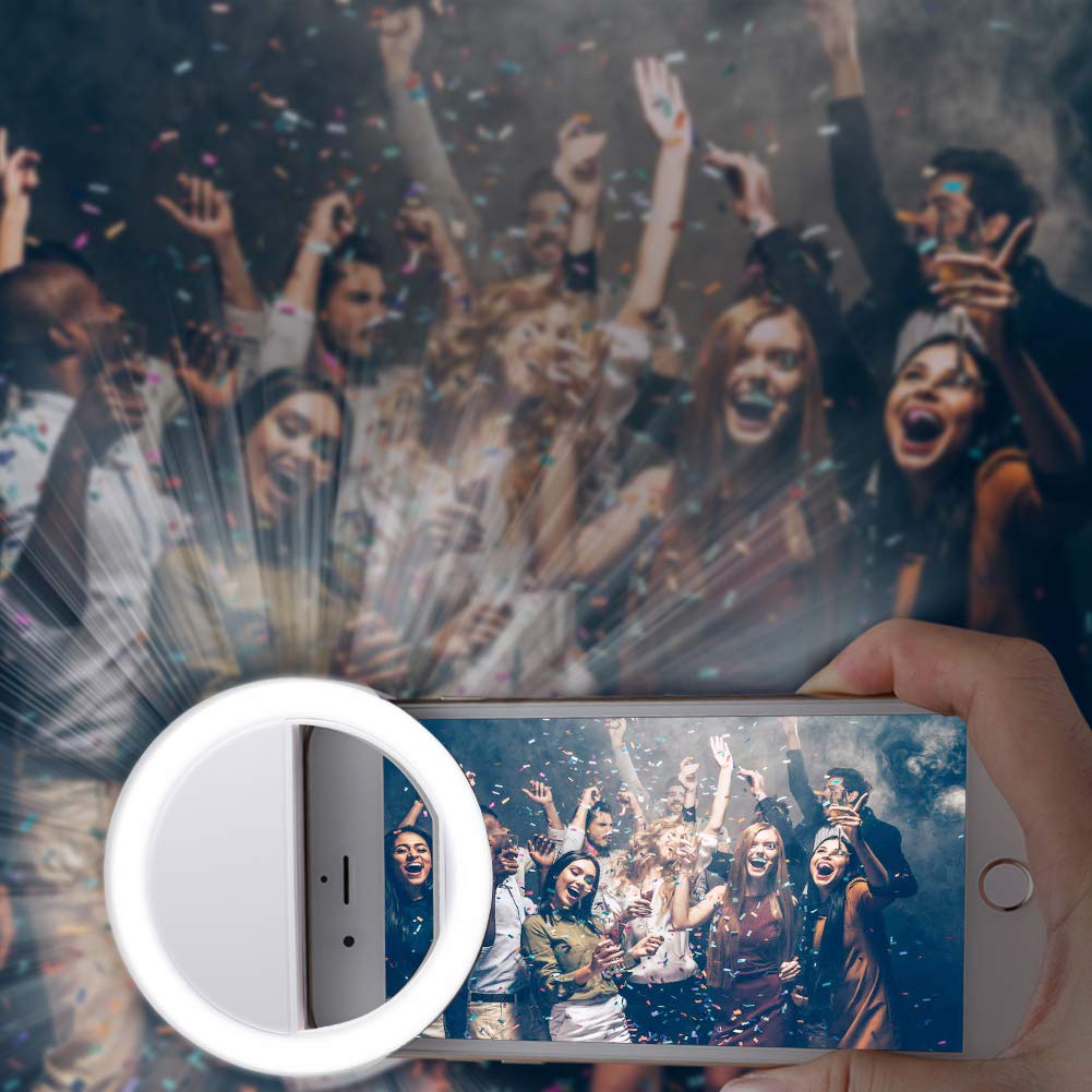 Selfie Light for iPhone & Android,LVYOUIF Portable Clip on Ring Selfie Light Flash with 36 Rechargeable LED for Phone Laptop iPad Photography Camera Video Girls Makeup(White)