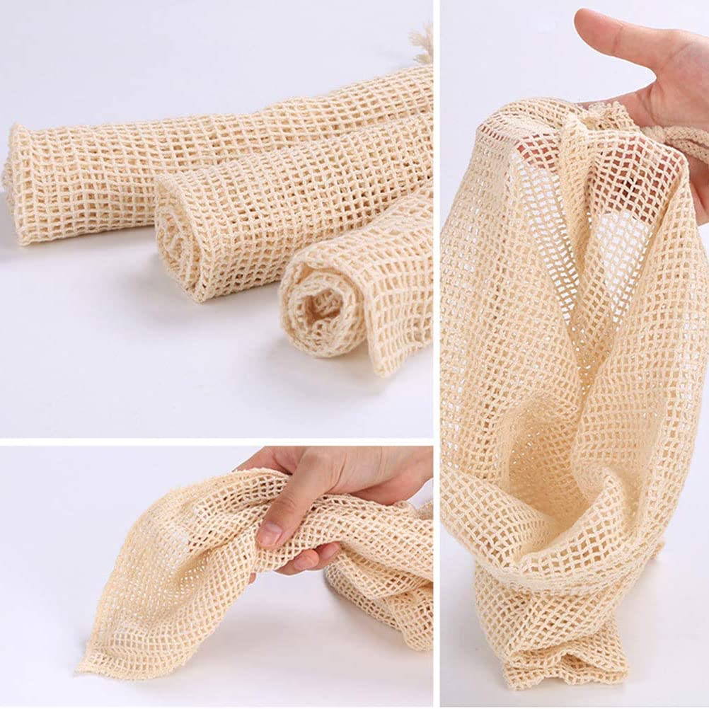 Reusable Mesh Shopping Bag, Supermarket Eco-Friendly Cotton Bag Pump Or Drawstring Bag of Vegetables, 10 Storage Bags,43CM
