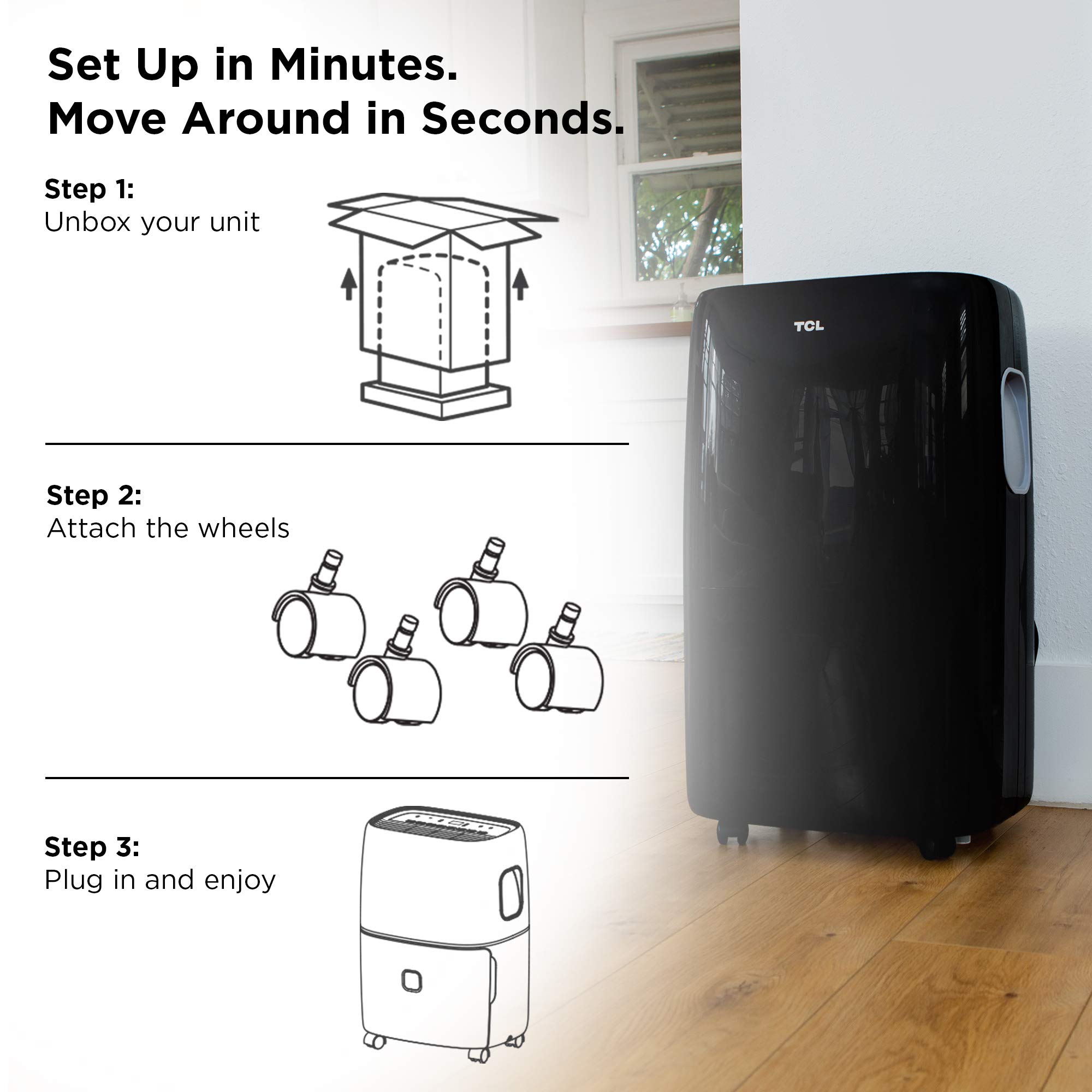 TCL Home Smart 50 Pint Dehumidifier, 4,500 Sq. Ft, App & Voice Control, Set Up in Minutes, Easy Maintenance, Basements, Bedrooms (50D91-B), Black