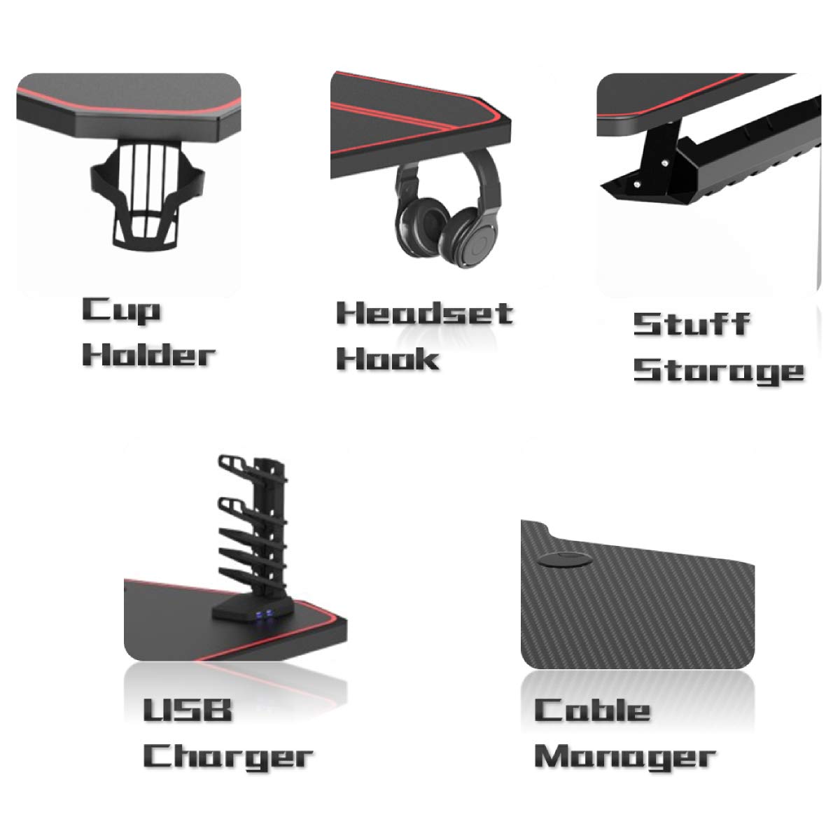 soges 55 inches Gaming Desk Computer Desk Computer Gamer Desk Pro Table Ergonomic PC Desk with USB Charger Cup Holder and XL Mouse Pad