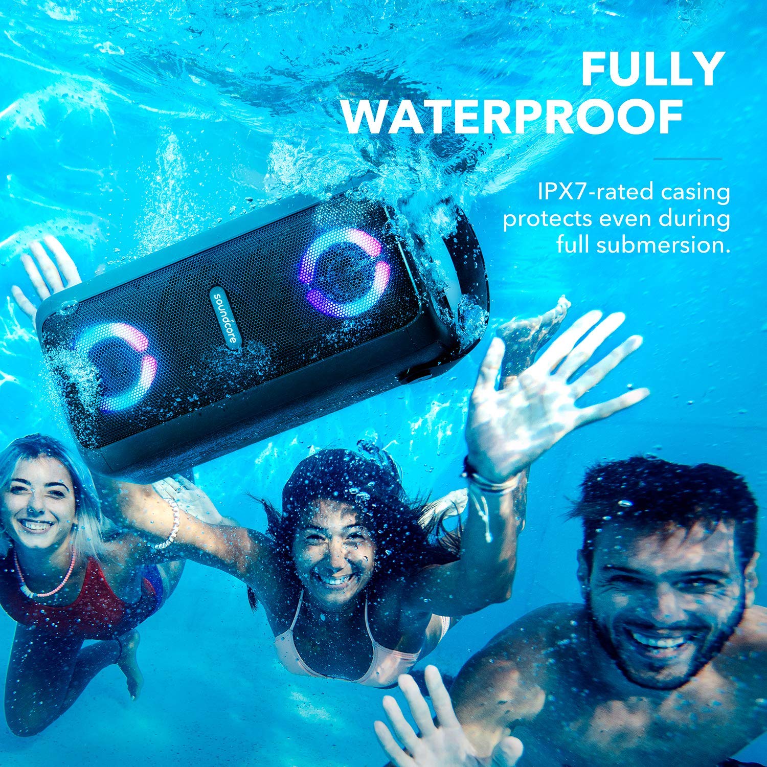 Soundcore Trance Bluetooth Speaker, Outdoor Bluetooth Speaker with 18 Hour Playtime, BassUp Technology, Huge 101dB Sound, LED Lights, App, IPX7 Waterproof, Wireless Speaker for Party