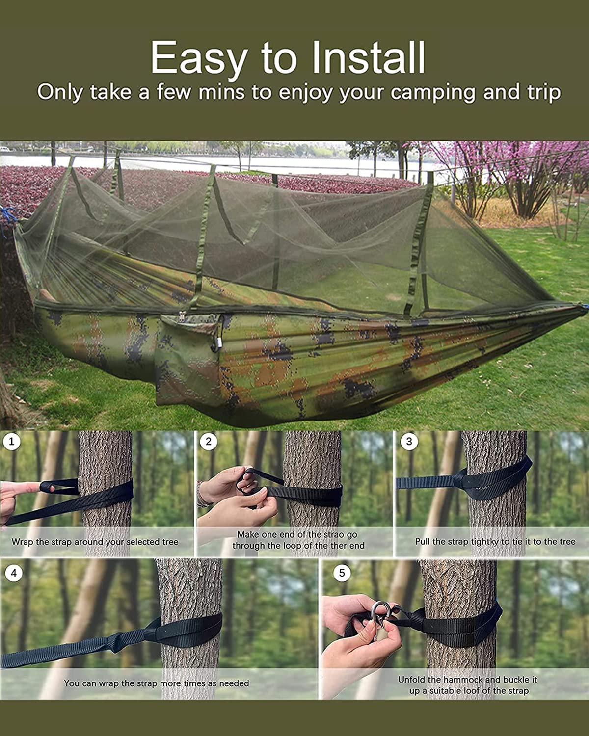 Uplayteck Camping Hammock with Mosquito Net - Portable Double/Single Travel Hammock Insect Netting 210D Nylon Hammock Swing for Backyard Garden Camping Backpacking Survival Travel (Camo)