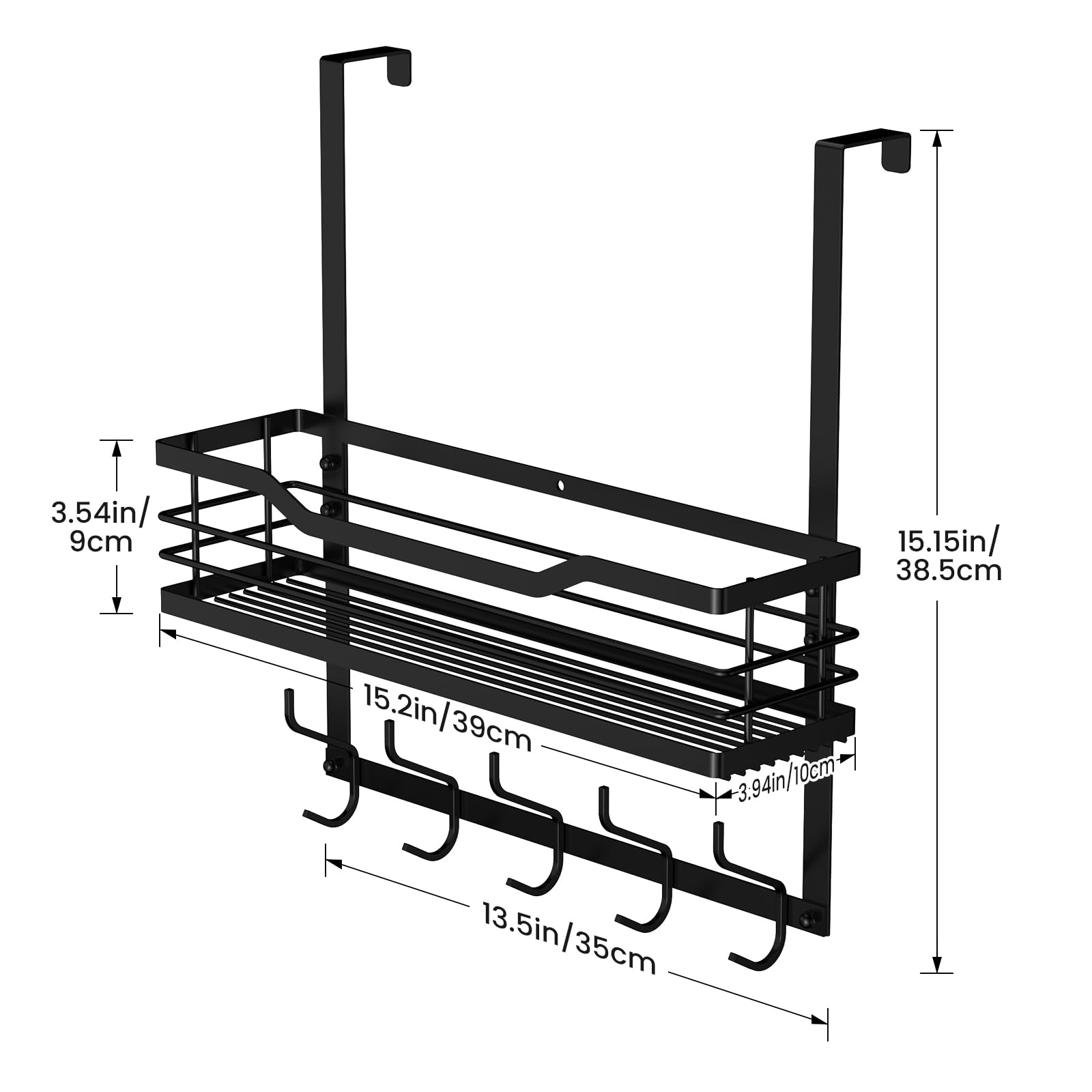 PAPAGIFTREE Over The Door Hooks Organizer (Assembly Required), Over The Door Towel Rack Mesh Basket with 5 Hooks, Over The Door Organizer Towel Rack for Bathroom