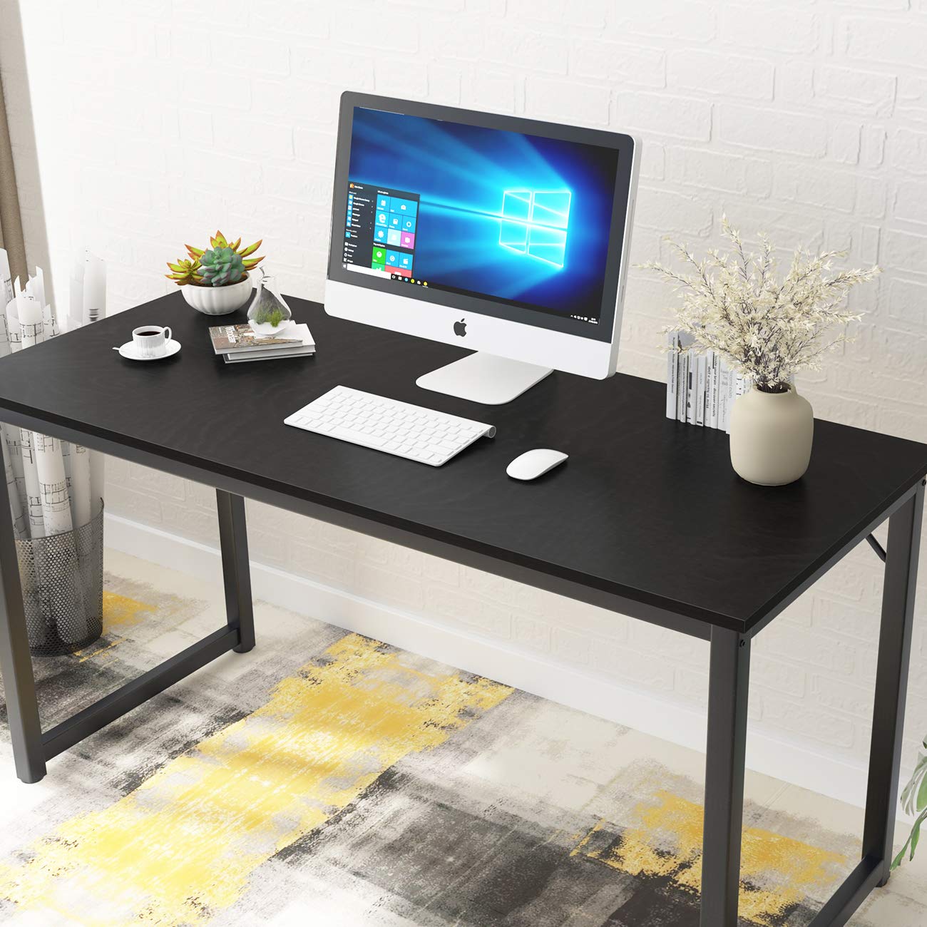 SogesPower 55 inches Modern Computer Desk PC Office Desk Study Desk Writing Table Multi-Purpose Workstation for Home Office Gaming Computer Desk, Black, SPGC-P2JJ-140BK