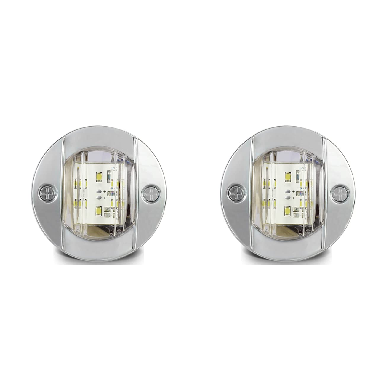TCTAuto Marine LED White Light for Boats Courtesy Transom Cabin Stern Navigation Lights 3 Inch 12V Round Chrome Clear Lens Waterproof, Pack of 2