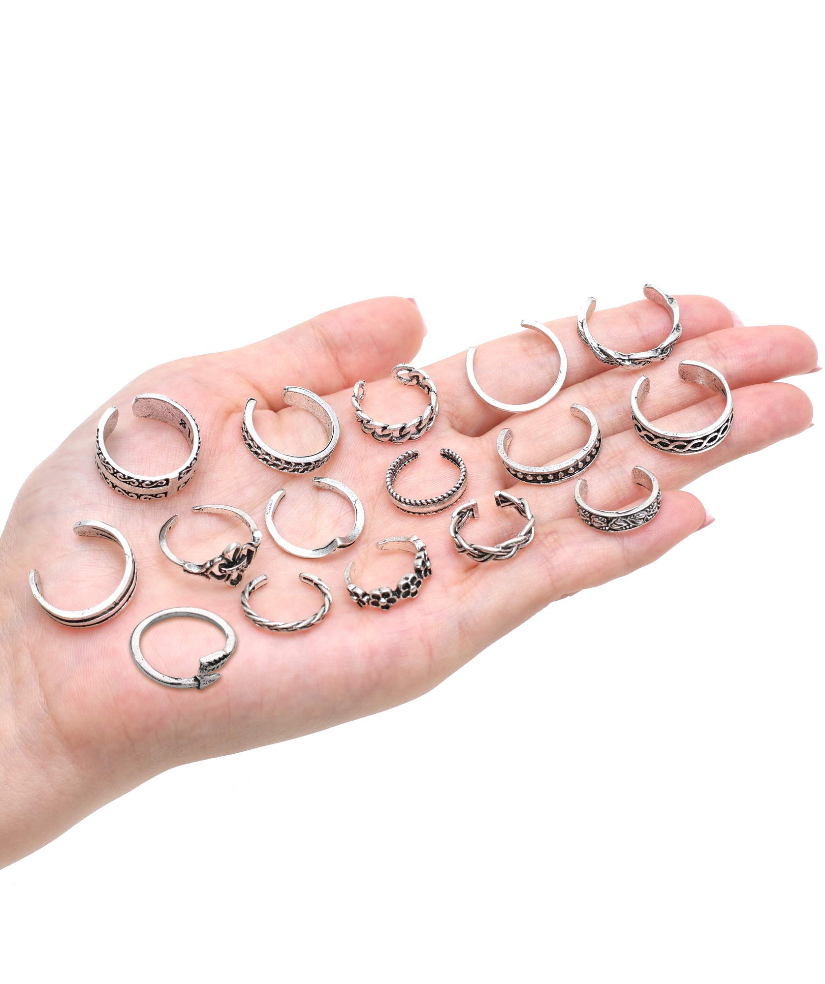 Tornito 16 Pcs Open Toe Ring Adjustable Band Tail Ring Vintage Retro Knuckle Ring Foot Jewelry For Women