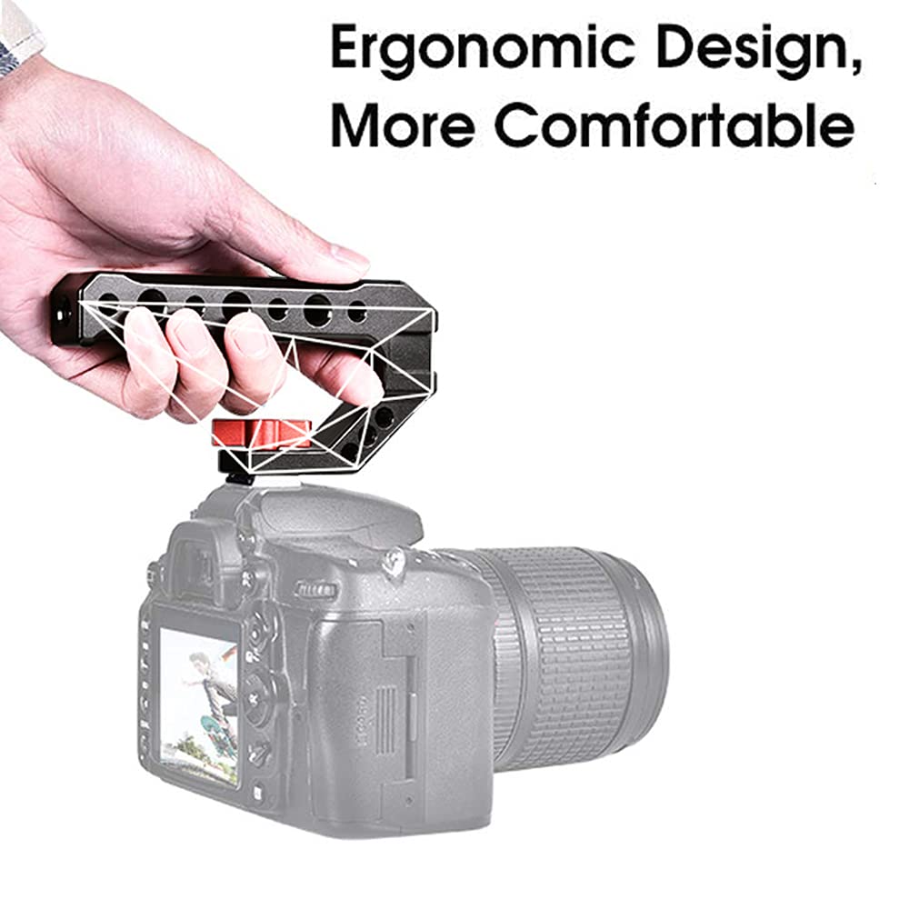 UTEBIT Camera Top Handle with 1/4" 3/8" Screw Thread, Universal Camera Hot Shoe Top Handle Grip with 3 Cold Shoe Adapters to Mount DSLR Camera with Microphone/LED Light/Monitor/Phone/Magic Arm