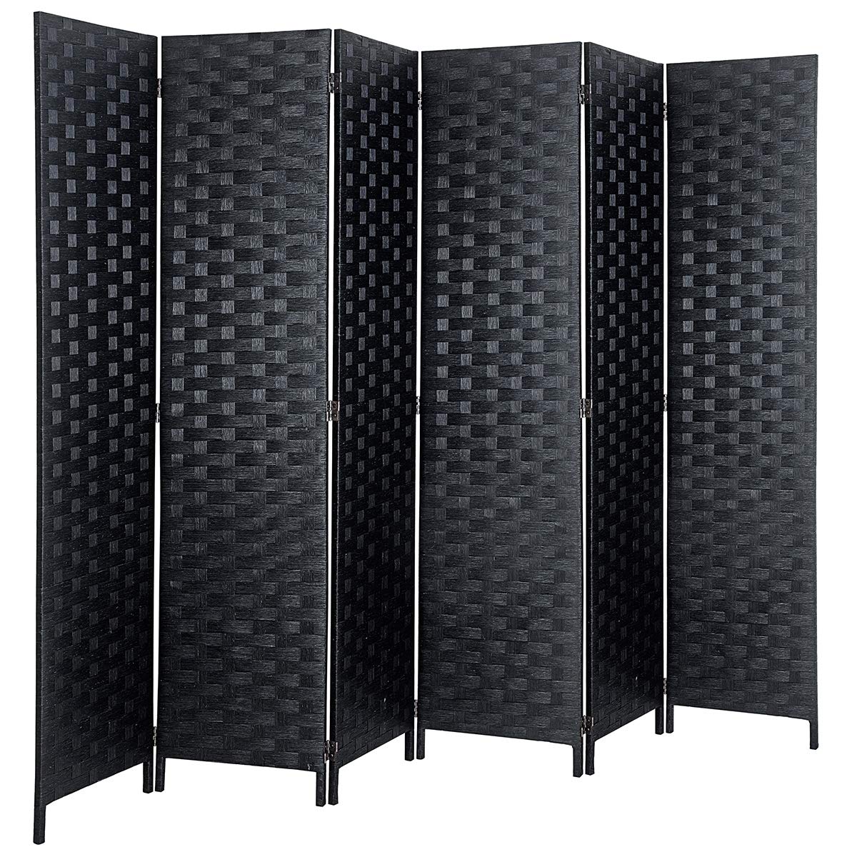 RHF 6 ft.Tall 16" Wide Room Dividers,Double Side Woven Fiber Divider,Better Privacy Screen,Folding Partition & Wall Divider,Space Seperate Indoor Decorative 6 Panel Screen,Freestanding- Black,6 Panels