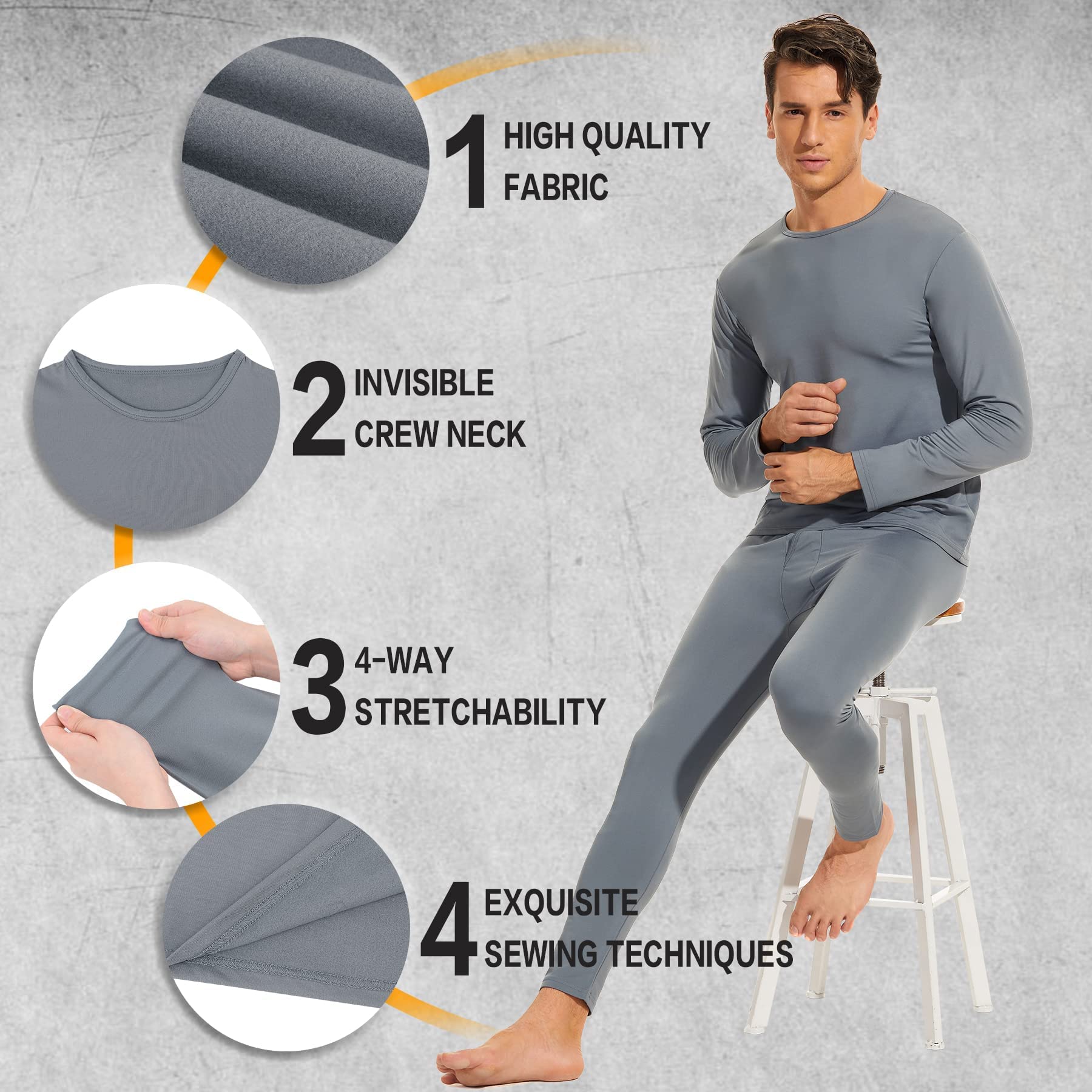Zando Mens Long Johns Thermal Underwear Set Fleeced Lined Base Layer Men Cold Weather Mens Long Sleeve Thermal Shirt and Bottom Heated Base Layer Thermal Shitrs for Men Navy Blue Medium