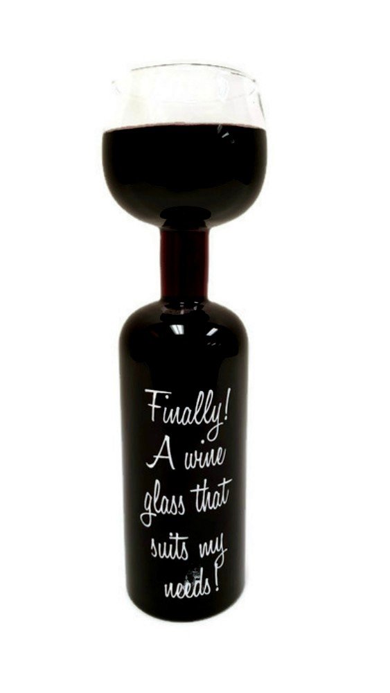Zhouchou It's Wine O'Clock - Wine Bottle Shaped Glass Novelty Gift - Fits a Whole 750ml Bottle of Wine!!!! (1)