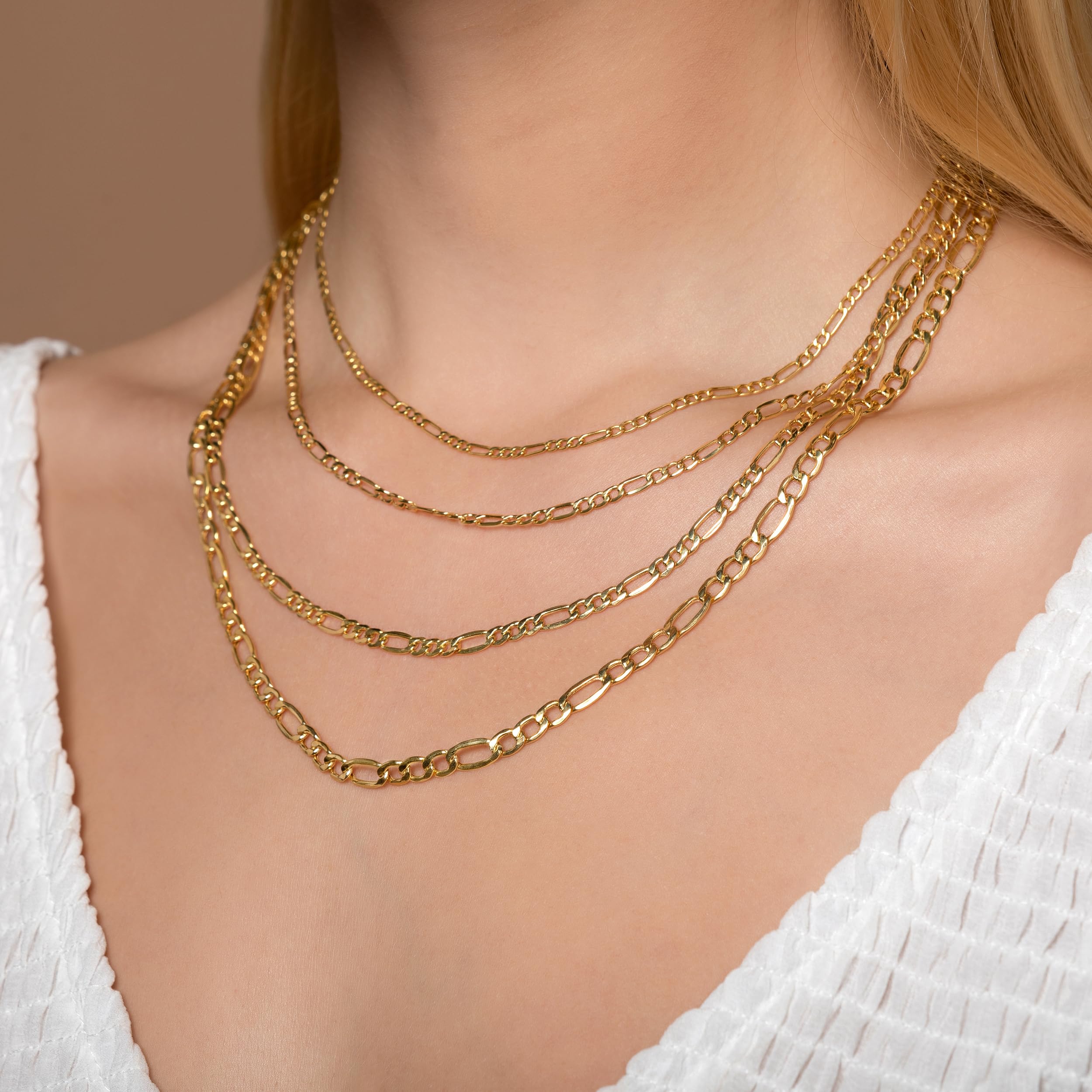 PORI JEWELERS 14K Yellow Gold 2.5mm, 3.5mm, 4.5mm, or 5.5mm Figaro Link Chain Necklace- Made in Italy- Multiple Lengths Available (4.5MM, 24 Inch)