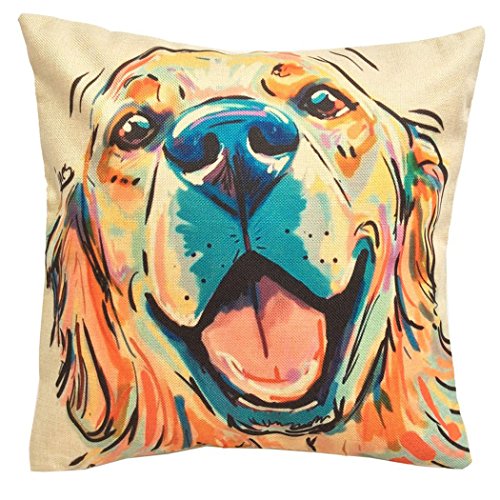 Redland Art Cute Pet Golden Retriever Dog Pattern Linen Throw Pillow Covers Car Sofa Cushion Cover Pillowcases Home Decor 18"x18" Inch 45 cm
