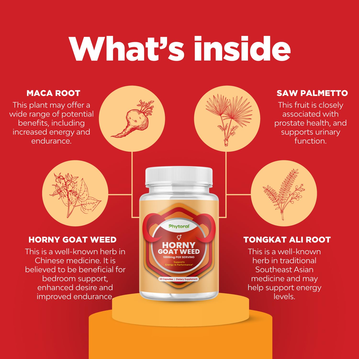 Pure Horny Goat Weed Extract with Maca Powder β Immune Support β Helps Increase Drive and Stamina β Booster for Men and Women Tongkat Ali Plus L-Arginine Increases Energy β 60 Capsules