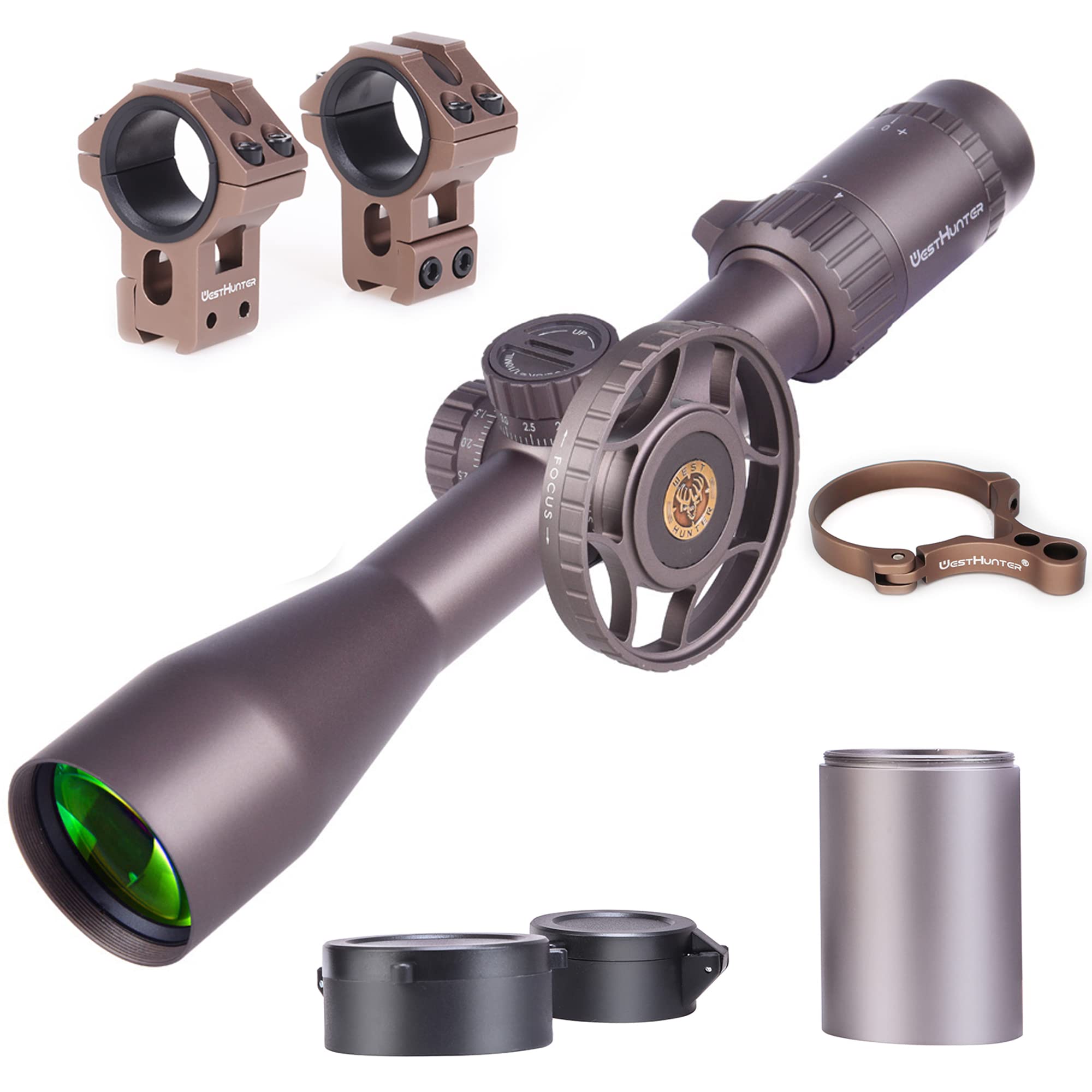 WestHunter Optics HD-S 4-16x44 SF Riflescopes, 30mm Tube Second Focal Plane Tactical Precision 1/10 MIL Shooting Scope | Brown, Dovetail Shooting Kit B