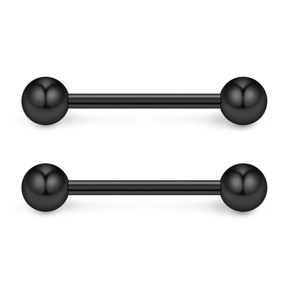 Ruifan Black Plated 316L Stainless Steel Nipple Shield Barbell Ring Bar Body Piercing 16G 14mm 2PCS