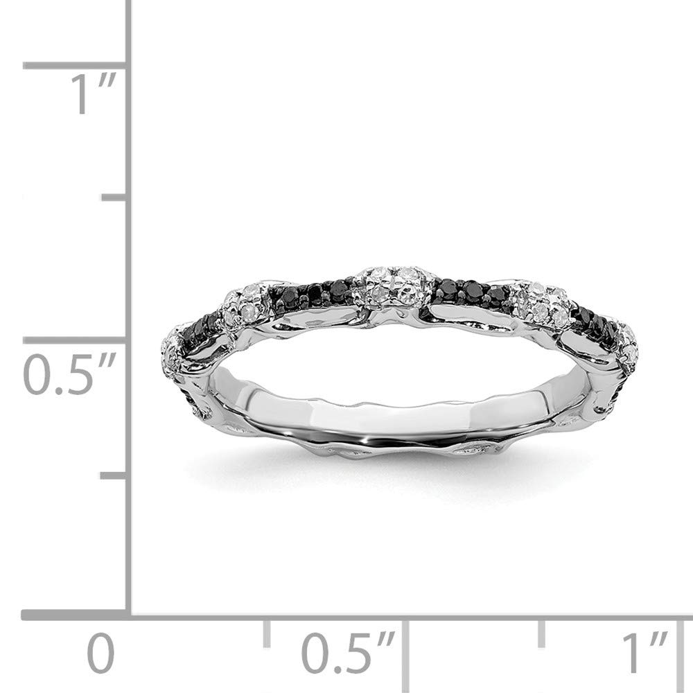 Solid 925 Sterling Silver Stackable Black and White Diamond Ring Eternity Band Size 8 (.25 cttw.)