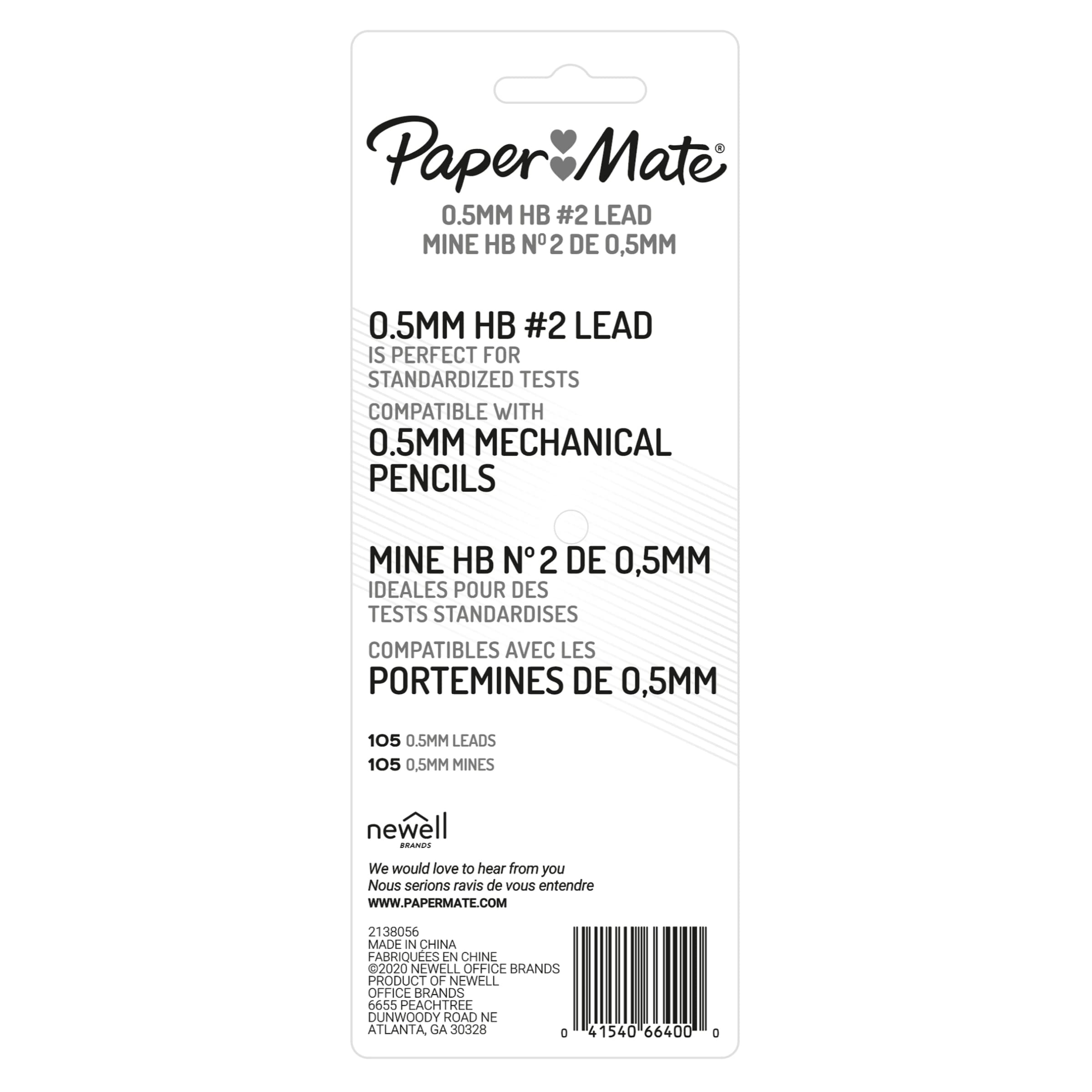 Paper Mate Mechanical Pencil Refills, 0.5mm, HB #2, 105 Count
