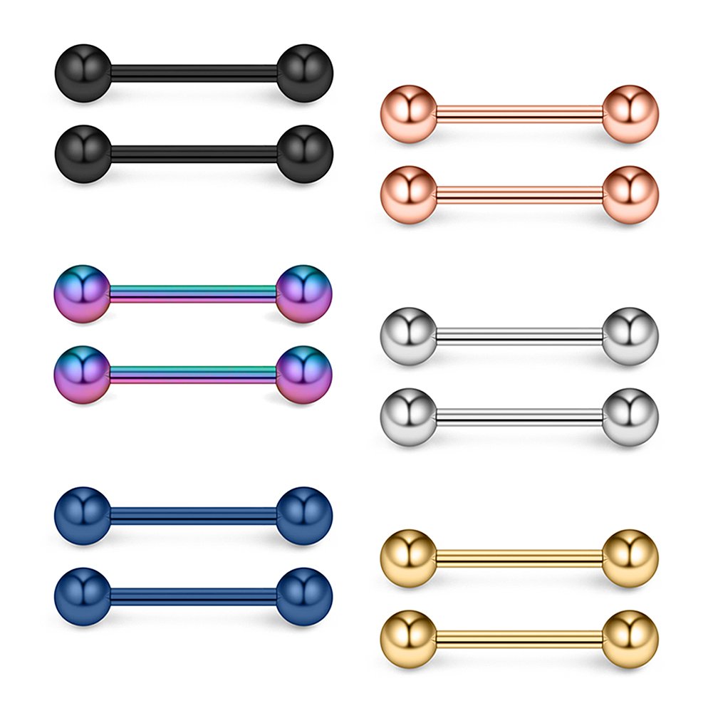 Ruifan Mix Color 316L Stainless Steel Nipple Shield Barbell Ring Bar Body Piercing 16G 16mm 12PCS