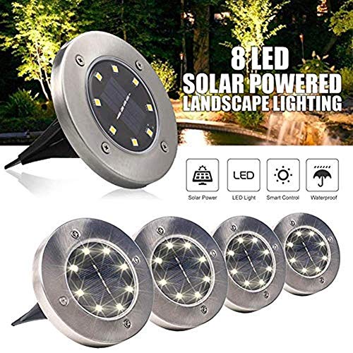 Solar Ground Lights Outdoor with 8 LED Lamp Beads - Solar Disk Lights Waterproof with Light Sensor for Garden, Lawn, Patio, Pathway, Yard, Driveway, Step (8 Packs, Warm White)