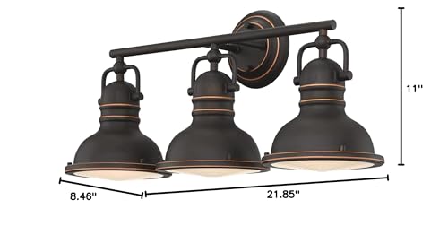 Westinghouse 6116200 Boswell Vintage-Style Three-Light Indoor Vanity Light Fixture, Oil Rubbed Bronze Finish with Highlights, Frosted Prismatic Acrylic Lens