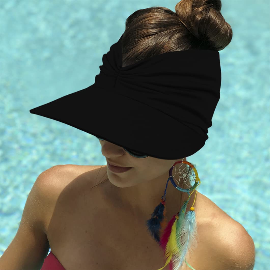 Womens Sun Visor Hat Wide Brim UPF 50+ UV Protection hat,Summer Beach Sports Hats for Women (one Size, 2pcs- Navy & Black)