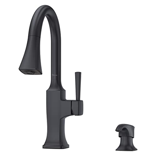 Pfister Kroft Kitchen Faucet with Pull Down Sprayer and Soap Dispenser, Single Handle, High Arc, Matte Black Finish, F5297KFB
