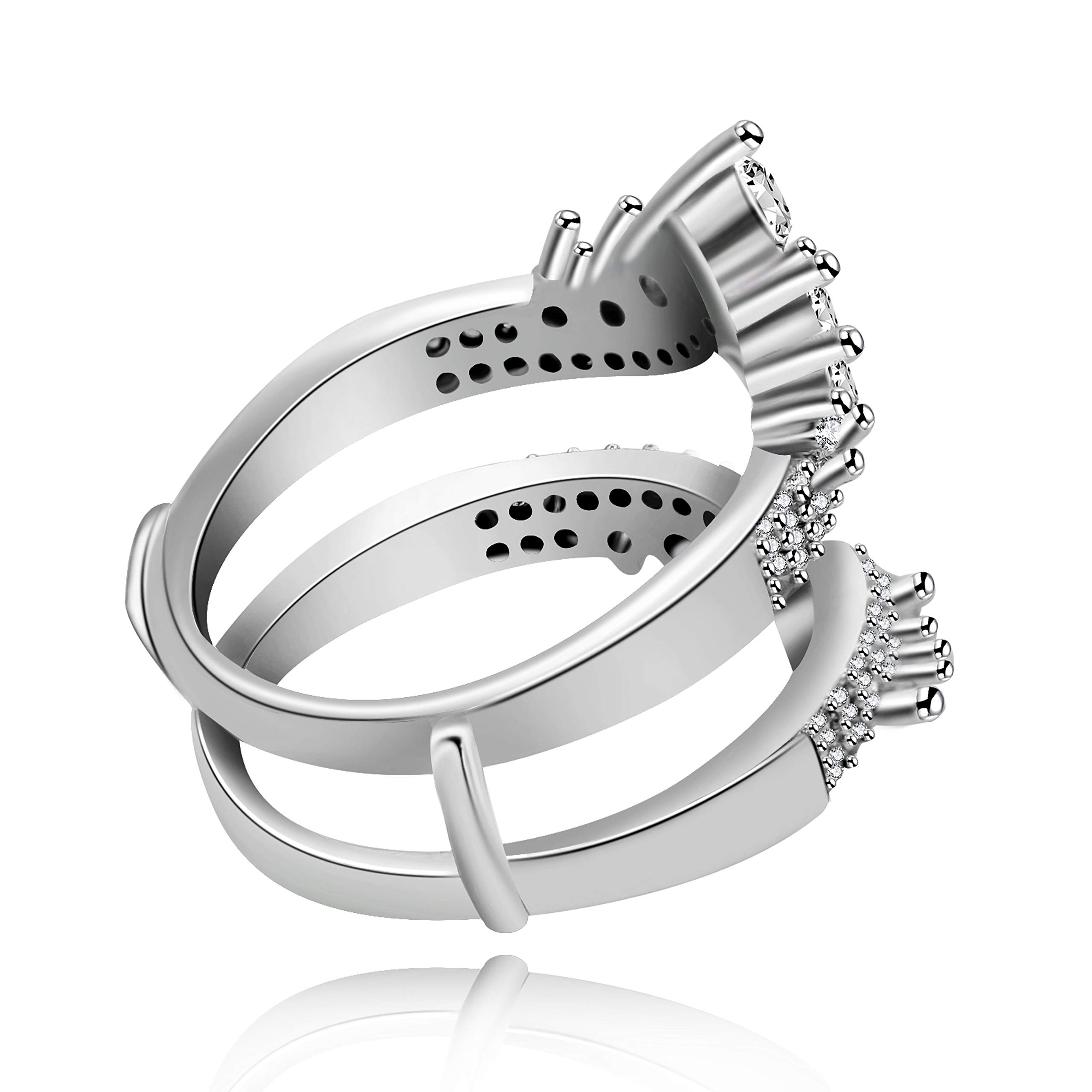 Uloveido Women's Simulated Diamond Princess Crown Ring Wraps and Enhancers Wedding Engagement Rings Guard Enhancer Double Band (Size 6)