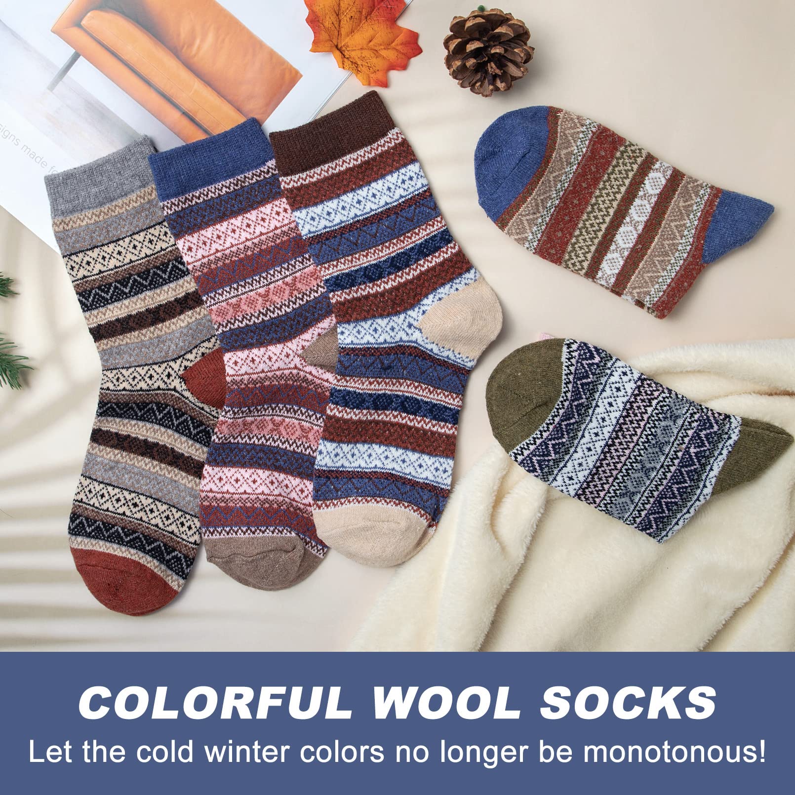 Womens Super Thick Wool Socks Winter Warm Soft Knit Comfy Cozy Crew Boot Socks Gifts, 3 Pack,Purple/pink/dark grey