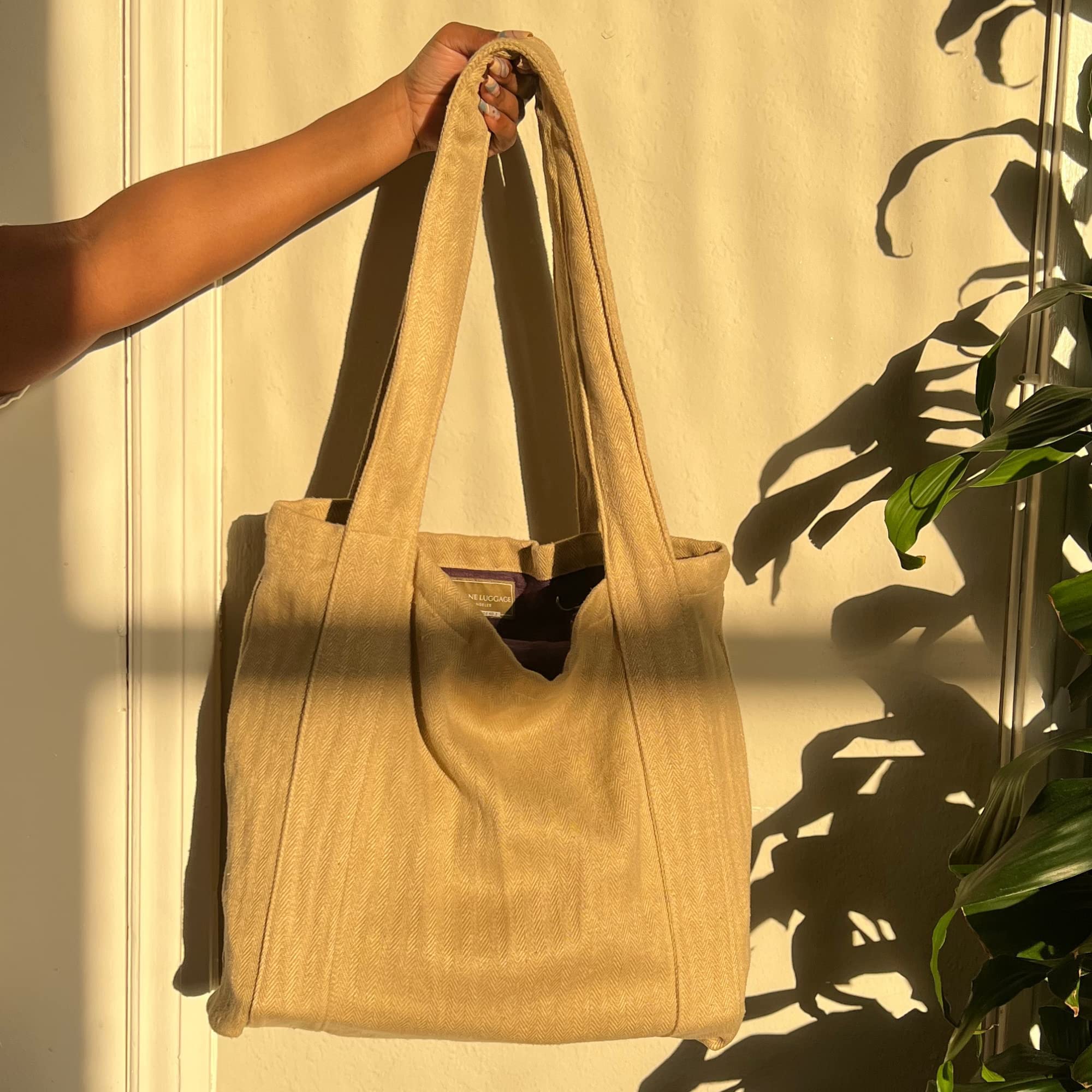 Urbane Luggage 100% Hemp Tote Bag - Padded Shoulder Straps, Keyring Hook (WarmSand)