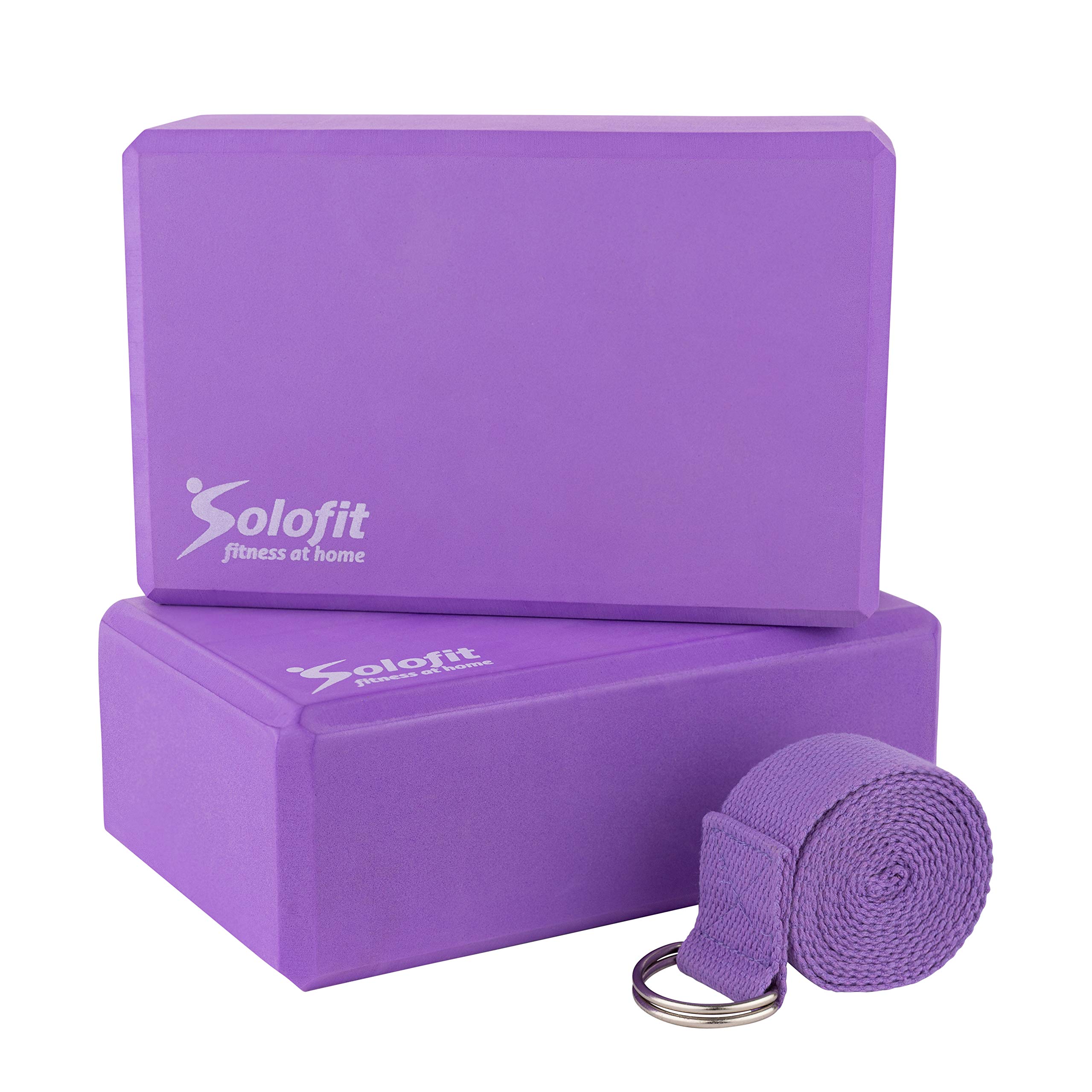 Solofit Yoga Blocks (2) with 8ft Yoga Strap β High Density EVA Foam Blocks for Stretching, Balance, Pilates, Dancers, Flexibility β Improve Strength, Aid Flexibility & Support Deepen Poses (Gray)