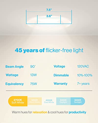Sunco 6 Pack Retrofit LED Recessed Lighting 6 Inch, 2700K Soft White, Dimmable Can Lights, Baffle Trim, 13W=75W, 965 LM, Damp Rated