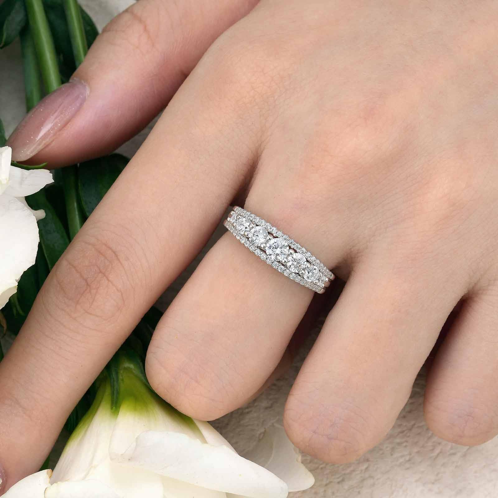 SHELOVES Sterling Silver Eternity Bands for Women Simulated Diamond Cubic Zirconia Wedding Rings Sz 7.5