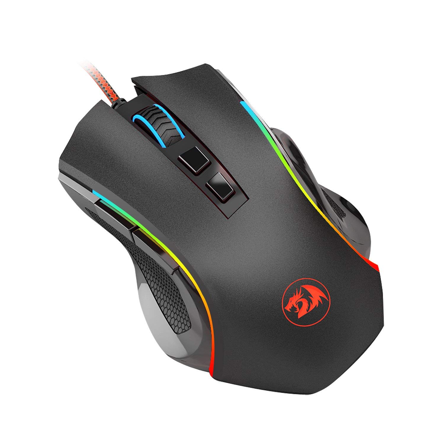 Redragon M602 Wired Gaming Mouse, RGB Spectrum Backlit Ergonomic Mouse, Programmable with 7 backlight modes up to 7200 DPI for Windows PC Gamers - Black (Renewed)