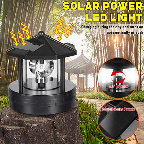 Solar Powered Lighthouse, 360 Degree Lighting Rotating LED Garden Lamp, Waterproof Beacon Outdoor Decorative Light Towers for Home Lawn Patio Yard Balcony Lighting Decor