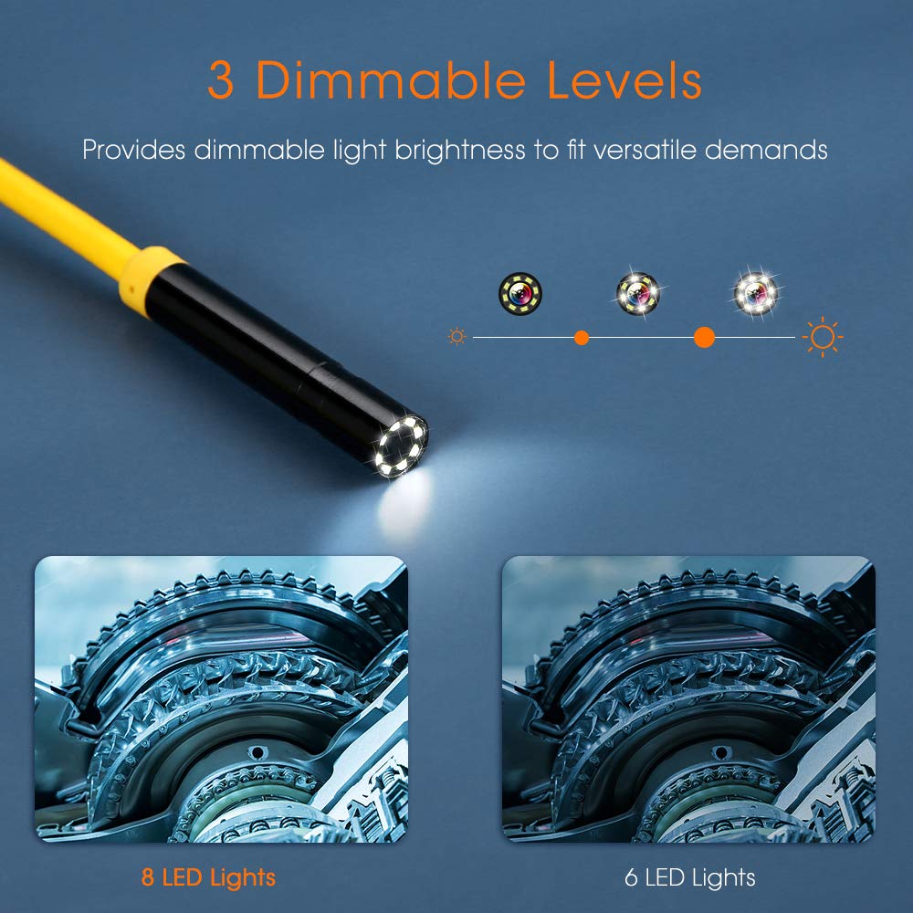 Ragu Endoscope Camera, 1080P HD Borescope 4.3” LCD Screen Inspection Camera IP67 Waterproof Industrial Endoscope with 8 Dimmable LEDs 16.4ft Semi-Rigid Cord