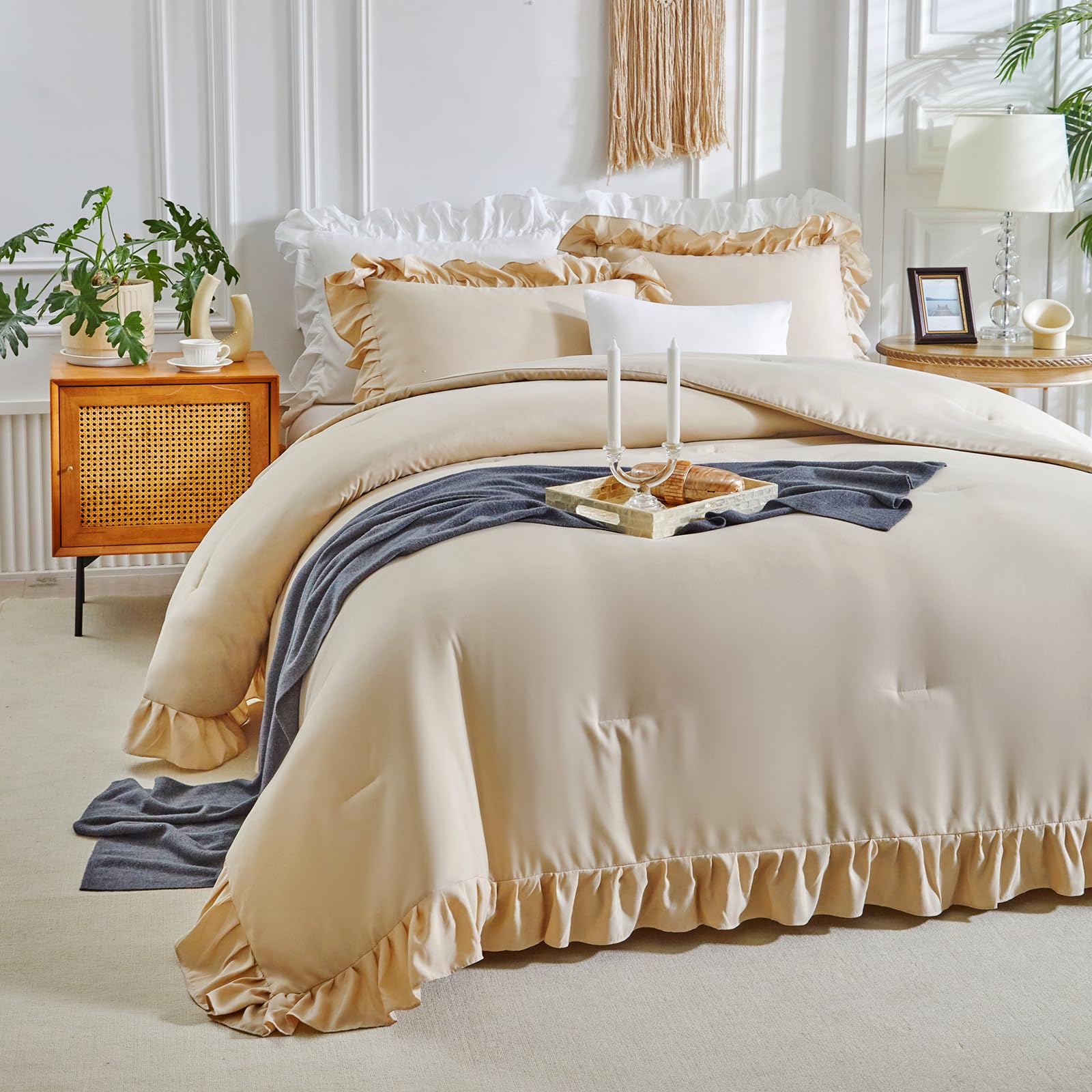 Pink Tassels Comforter Set King Size 102"x90" 3 Pieces Fringe Pink Tassel Boho Bedding Set Lightweight Soft Microfiber Shabby Chic Bohemian Style for Summer