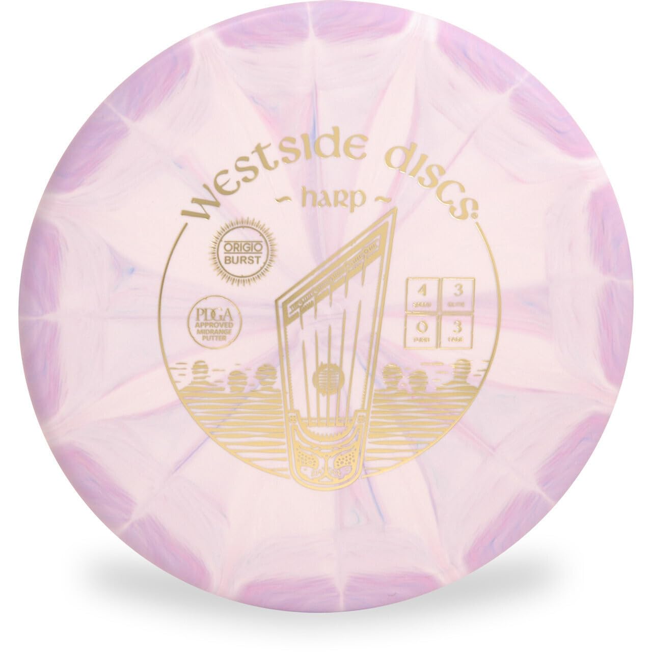 Westside Discs Harp (Origio Burst) Putter & Approach Golf Disc, Pick Weight/Color [Stamp & Exact Color May Vary] Grayish Swirly 173-174 Grams