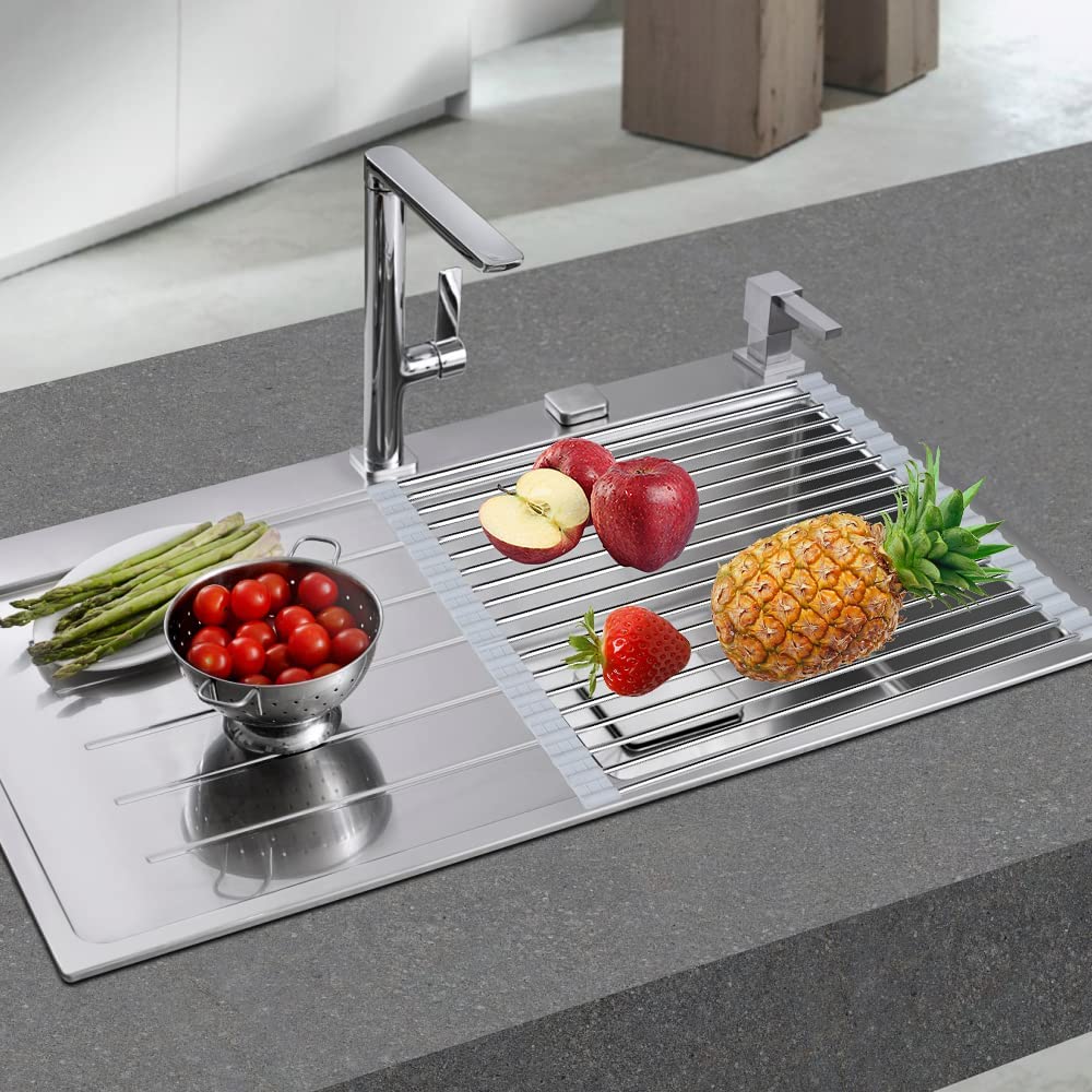 YAHAFI Roll Up Dish Drying Rack - Expandable Kitchen Accessories,Sink Protectors for Kitchen Sink Dish Racks - for Kitchen Counter,Kitchen Rack, 14.6inch(L 19.7inch(W)