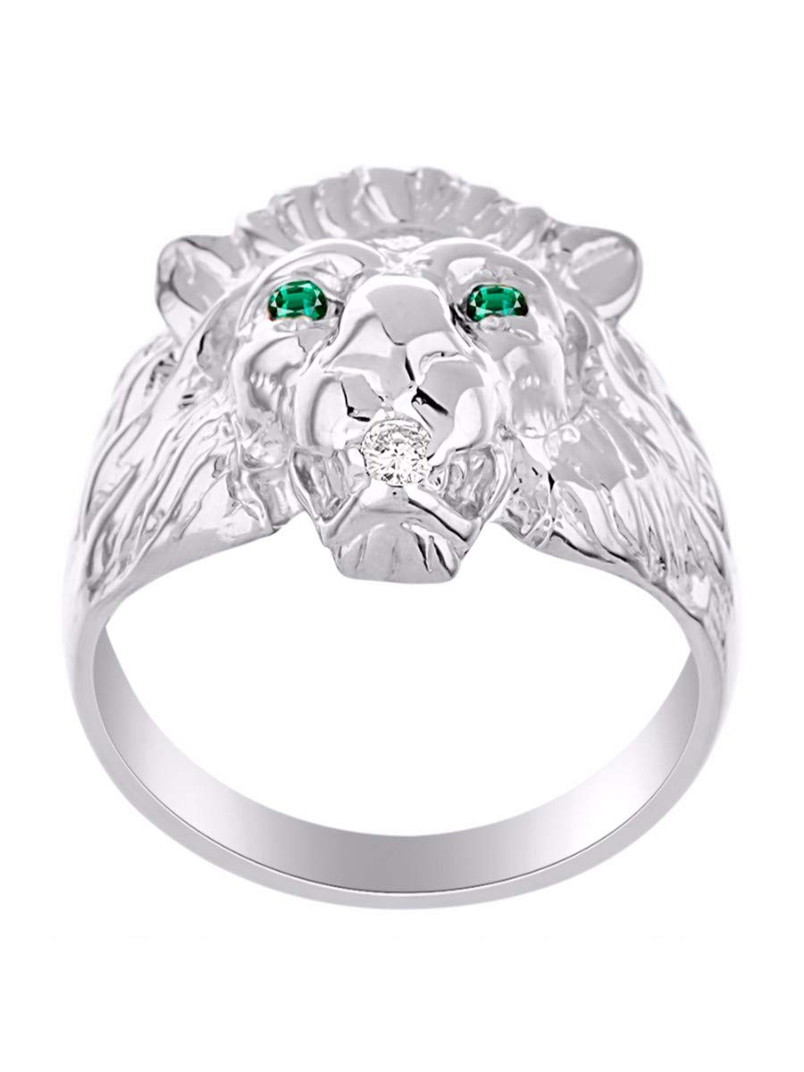 Rylos Conversation Starter Diamonds & Emerald Eyes & Mouth of this Fabulous Lion Head Ring Set in Sterling Silver Size 10