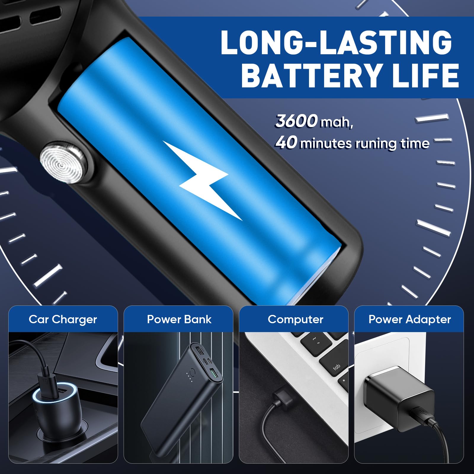Portable Mini Car Vacuum Cleaner,10000Pa High Power Suction Cordless Rechargeable Vacuums with Low Noise, Wireless Handheld Powerful Small Car Vacuum Cleaner 45° Foldable Handle for Car/Home/Office