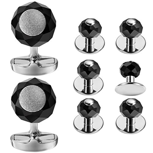 ZCMEB Wedding Cufflinks Studs 8 Piece Faceted Stone Tuxedo Shirt Studs Set Cufflinks Buttons Men with Cufflinks Box (Color : E, Size : Same Size)