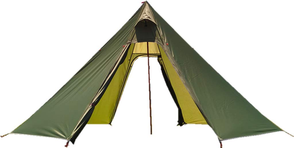 Ultralight 4 Person Tipi Hot Tent with Fire Retardant Stove Jack for Flue Pipes with 2 Doors