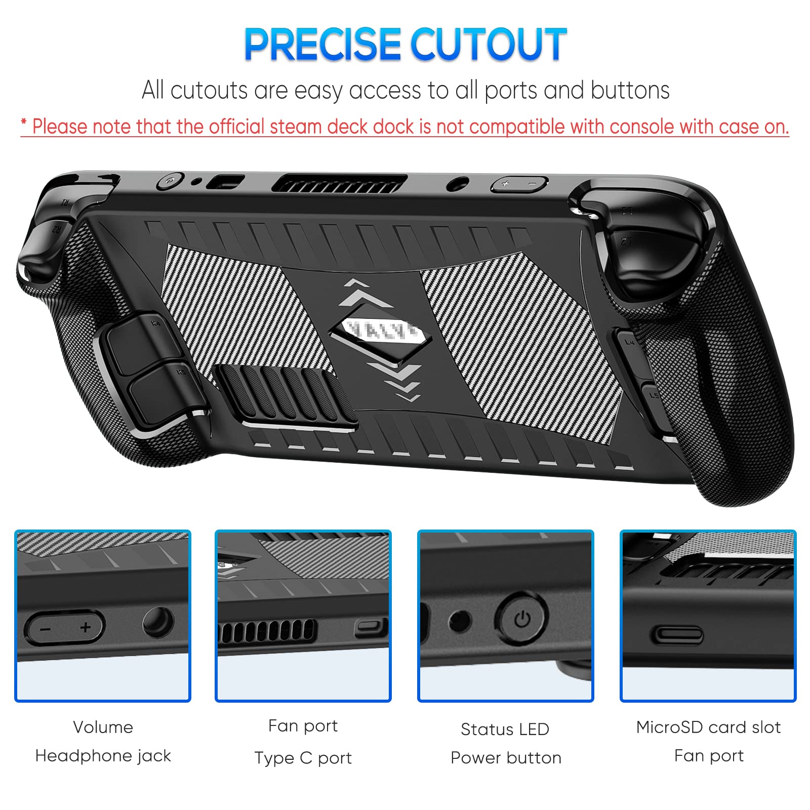 YUANHOT Upgraded Protective Case for Steam Deck with Screen Protector, Soft TPU Protector Cover Accessories Kit with Anti-Collision and Easy Installation Design - Black