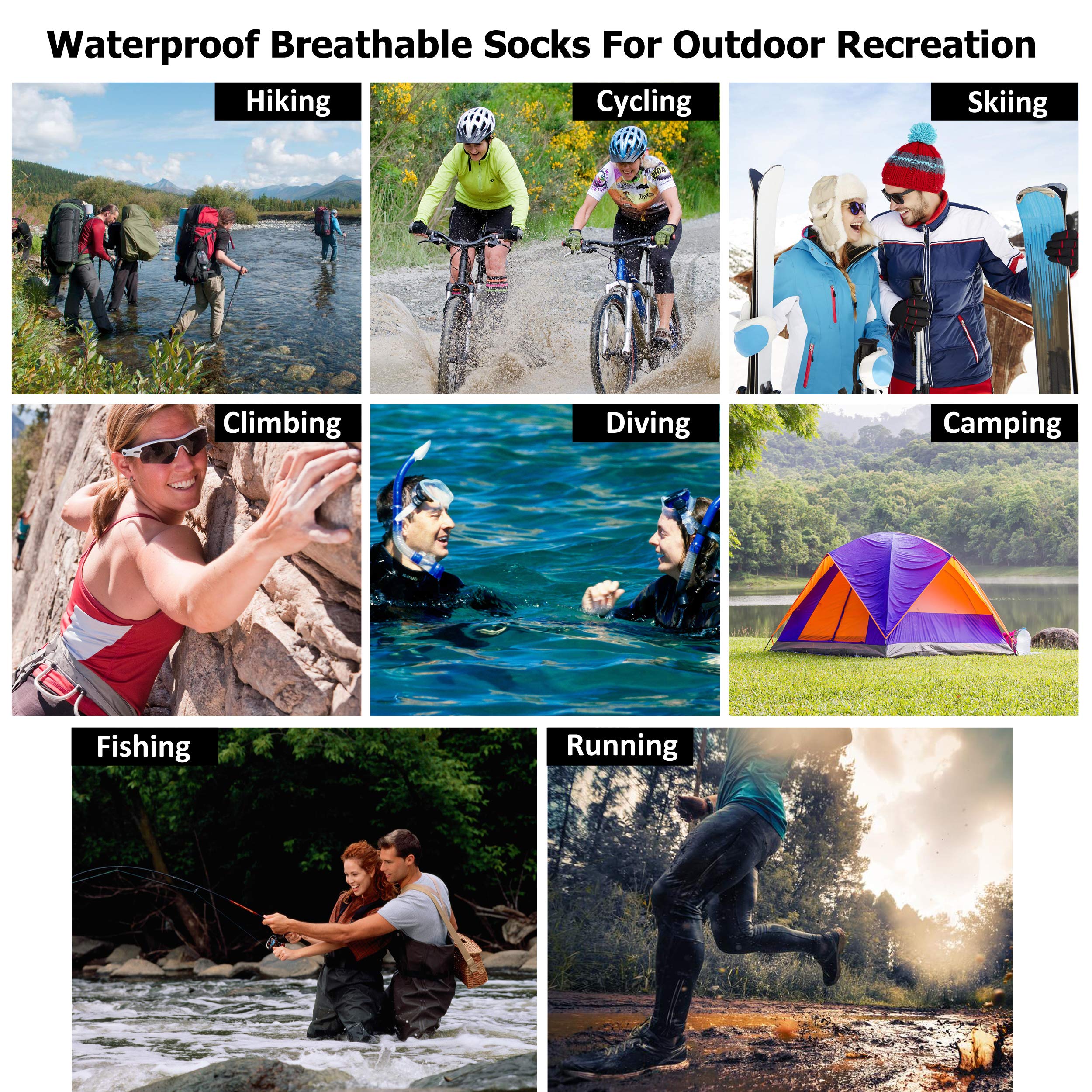 SuMade Waterproof Socks for Women, Merino Wool Hiking Socks Boot Cushion Cycling Biking Fishing Kayaking Socks(Black&Orange, Small)