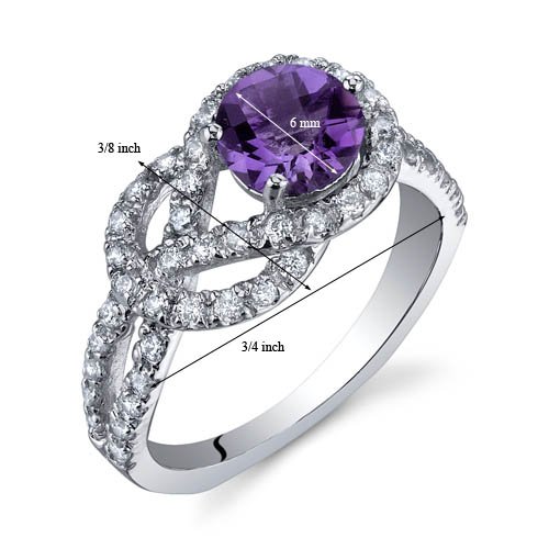 PEORA Amethyst Ring in Sterling Silver, Infinity Knot Design, Round Shape, 6mm, 1.00 Carat, Comfort Fit, Size 6
