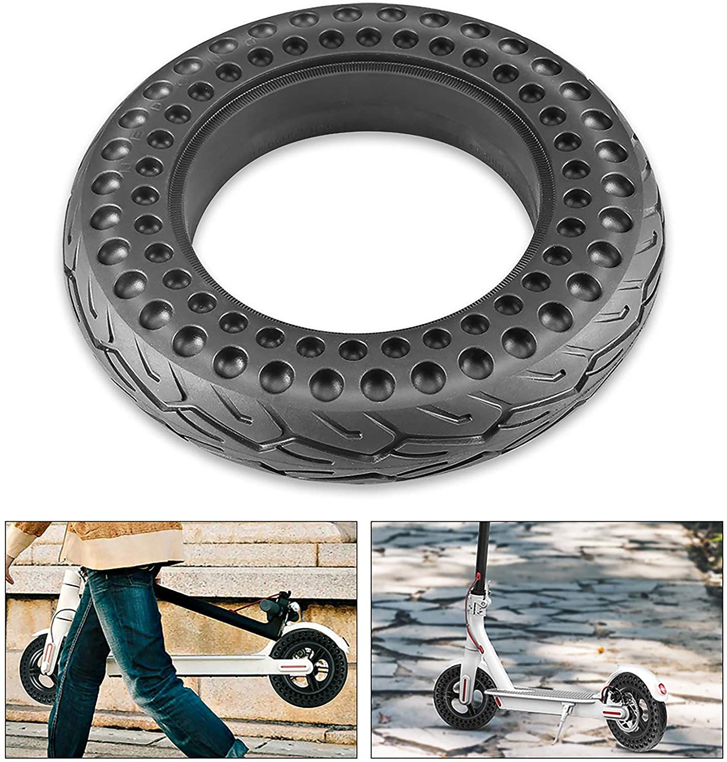 Solid Tires 10 inch Electric Scooter Wheels Front or Rear Replacement Tire Explosion-Proof Honeycomb Solid Tire for Xiaomi M365/M365 Pro and More (10 x 2.125 Tyre)