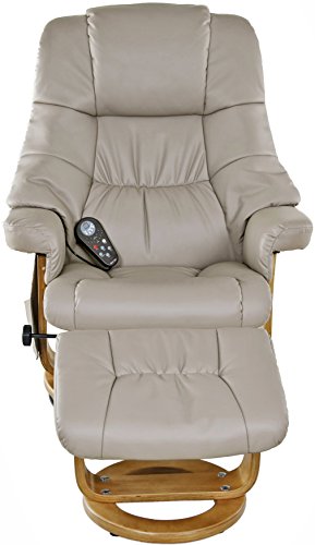 Relaxzen 60-079008 8 Motor Massage Recliner with Heat and Ottoman, Beige and Wood Base