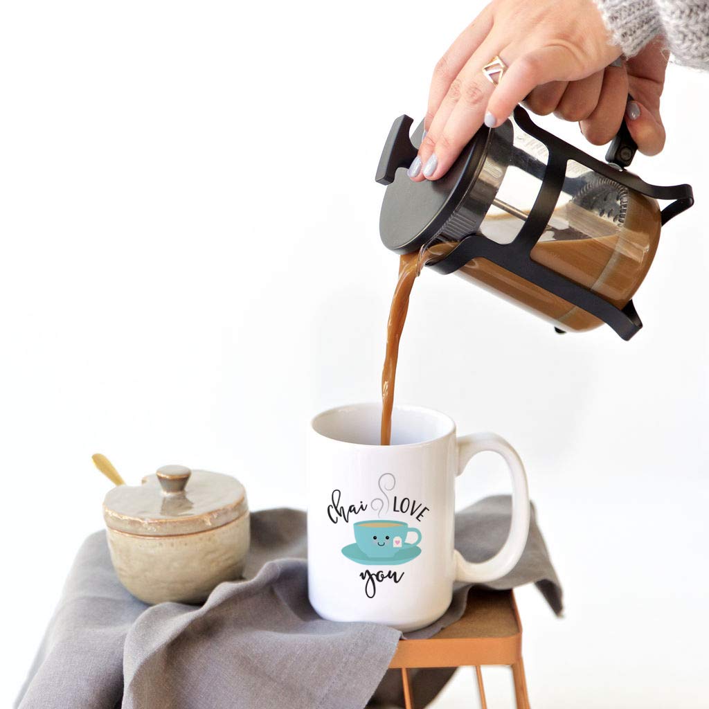 The Cotton & Canvas Co. Chai Love You Funny Food Pun Porcelain Ceramic Coffee Mug and Tea Cup