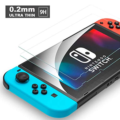 VANJUNN Ultra Slim Tempered Glass for Nintendo Switch(2 Pack), 0.18mm Screen Protector Dockable with Case HD Clear Cover Film for Nintendo Switch with Anti-Scratch Design(fit dockable case)…