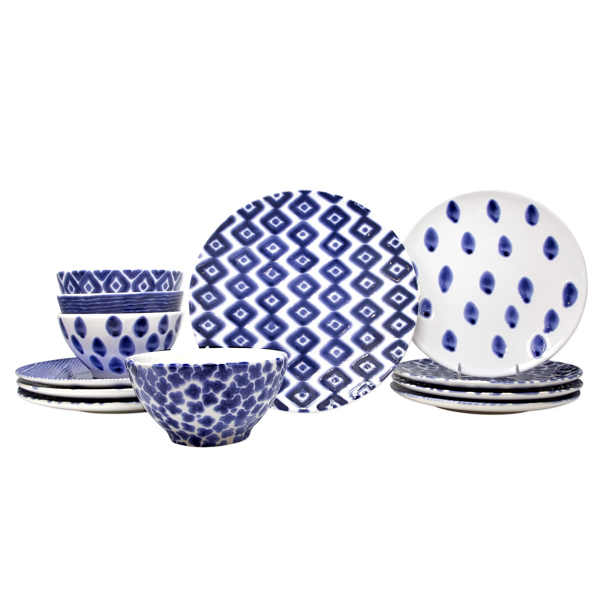 Vietri Viva Santorini Assorted Pasta Bowls, Set/4, Soup Salad Spaghetti Server 9.5" Dish